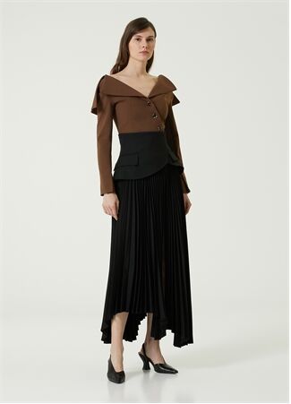 A.w.a.k.e. Mode Kadın Siyah Asimetrik Pilili Maksi Yün Etek 36 IT