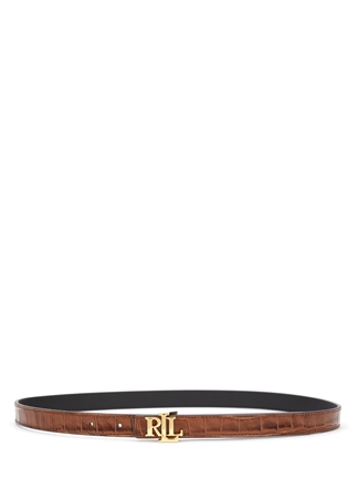 Lauren Ralph Kadın Kahverengi Logo Tokalı Deri Kemer S EU