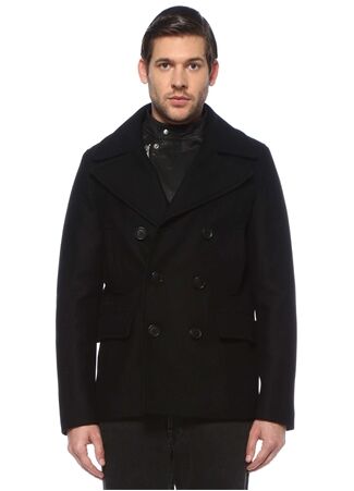 Allsaints Erkek Siyah Yaka Detaylı Yün Kaban 36 US