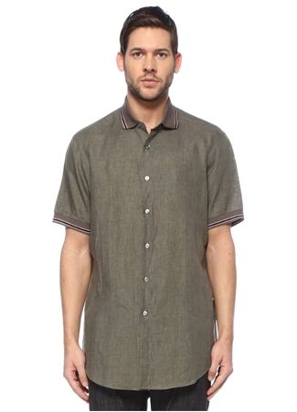 Pal Zileri Erkek Yeşil Polo Yaka Keten Gömlek 4 IT
