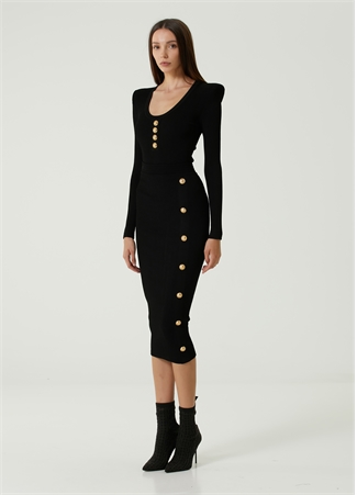 Balmain Kadın Siyah Düğmeli Midi Triko Etek 42 FR Balmain Kadın Siyah Düğmeli Midi Triko Etek 42 FR