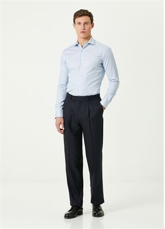 Pal Zileri Erkek Mavi Çizgi Desenli Yün Pantolon 48 IT