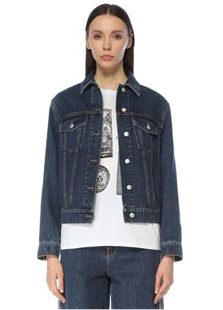Alexander McQueen Kadın Gömlek Yaka Jean Ceket Mavi 40 IT