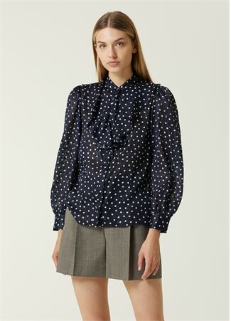 Sandro Kadın Lacivert Hakim Yaka Puantiyeli Gömlek US Sandro Kadın Lacivert Hakim Yaka Puantiyeli Gömlek US