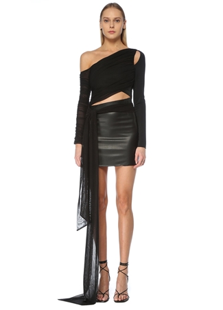 Cup of Stars Kadın Blaze Siyah Asimetrik Dekolteli Mini Elbise 38 EU