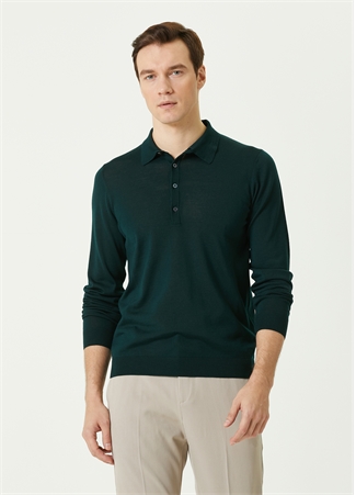 Hemington Erkek Warren Koyu Yeşil Polo Yaka Merino Kazak L EU