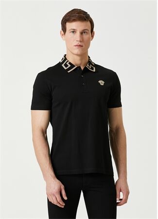 Versace Erkek Greca Siyah Polo Yaka T-shirt S EU