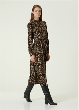 Beymen Club Kadın Siyah Kalp Desenli Midi Elbise 34