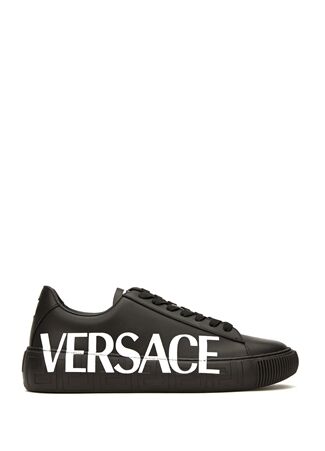 Versace Erkek Siyah Logo Baskılı Deri Sneaker 42 EU