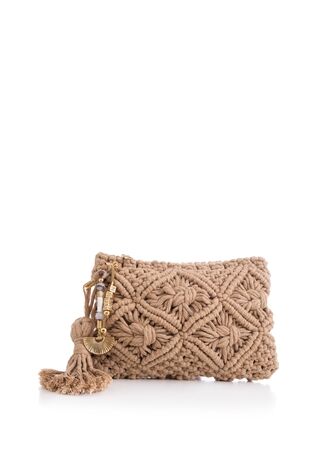 Nauu Kadın Taba Örgü Dokulu Makrema El Portföyü Bej EU