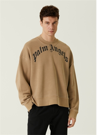 Palm Angels Erkek Bej Logo Baskılı Sweatshirt Siyah S EU Palm Angels Erkek Bej Logo Baskılı Sweatshirt Siyah S EU