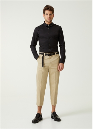 Solid Homme Erkek Bej Beli Kemerli Cropped Pantolon 46 IT Solid Homme Erkek Bej Beli Kemerli Cropped Pantolon 46 IT