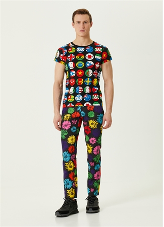Moschino Erkek Lacivert Çiçek Desenli Ekoseli Pantolon 48 It