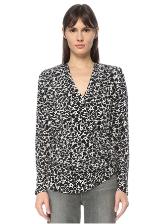 Etoile Isabel Marant Kadın Siyah Beyaz Desenli Anvelop Bluz 34 FR