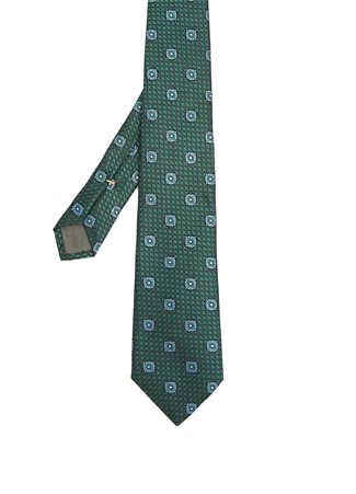 Canali Erkek Yeşil Mikro Geometrik Desenli İpek Kravat EU