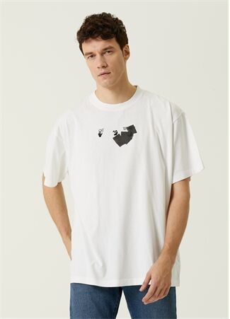 Off-White Erkek Beyaz Logo Detaylı T-shirt Siyah S EU