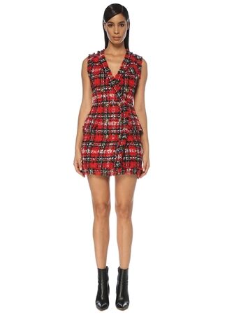 Balmain Kadın Kırmızı Ekose Desenli Mini Elbise 36 FR