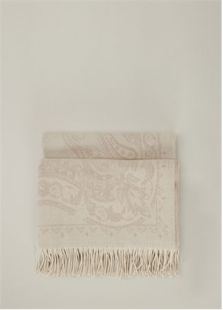 Etro Home Bej Etnik Desenli Püsküllü Yün Throw Etro Home Bej Etnik Desenli Püsküllü Yün Throw