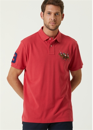 Polo Ralph Lauren Erkek Custom Slim Fit Pembe Yaka T-shirt Kırmızı S EU