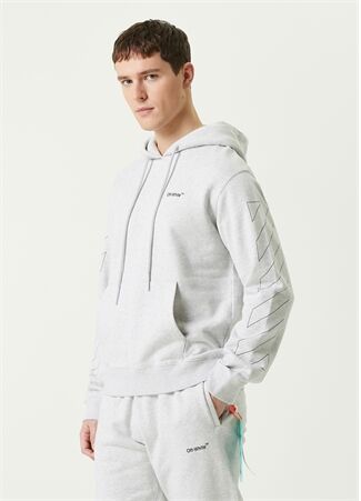 Off-White Erkek Gri Kapüşonlu Logolu Sweatshirt S EU