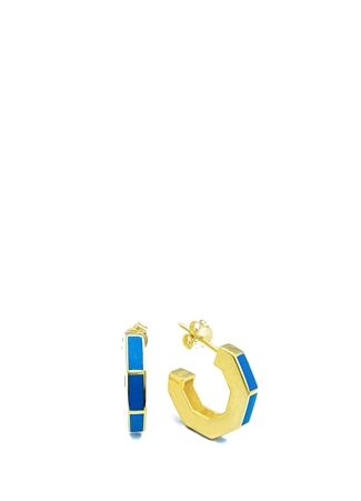 Juliette Kadın Lynda Mavi Gold Sekizgen Formlu Küpe EU