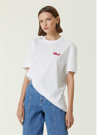 Stella McCartney Kadın Beyaz Pembe Logo Patchli T-shirt 42 IT Stella McCartney Kadın Beyaz Pembe Logo Patchli T-shirt 42 IT