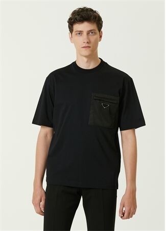 Prada Erkek Siyah Logolu Bisiklet Yaka T-shirt XL EU
