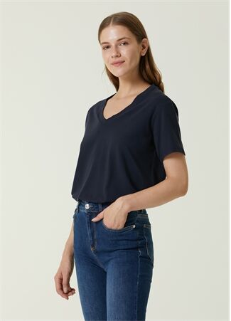 Beymen Club Kadın Lacivert V Yaka T-shirt S