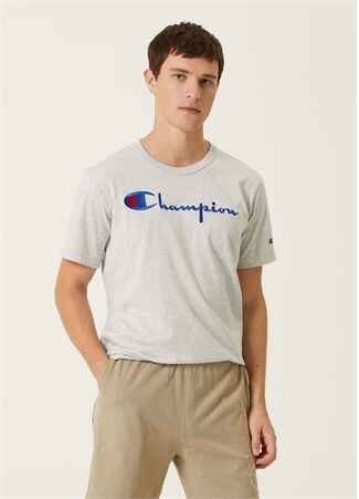 Champion Erkek Gri Logo Detaylı T-shirt S EU
