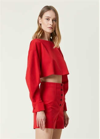 Philosophy di Lorenzo Serafini Kadın Kırmızı Balon Kol Crop Bluz 42 IT Philosophy di Lorenzo Serafini Kadın Kırmızı Balon Kol Crop Bluz 42 IT