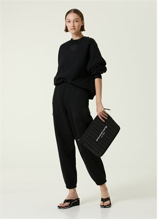 T by Alexander Wang Kadın Siyah Logo Baskılı Eşofman Altı M EU