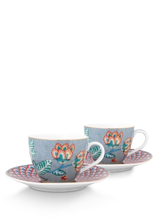 Pip Studio Flower Festival Desenli 2li Porselen Kahve Fincanı Mavi Pip Studio Flower Festival Desenli 2li Porselen Kahve Fincanı Mavi