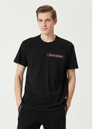 Alexander McQueen Erkek Siyah Bisiklet Yaka Logolu T-shirt L EU