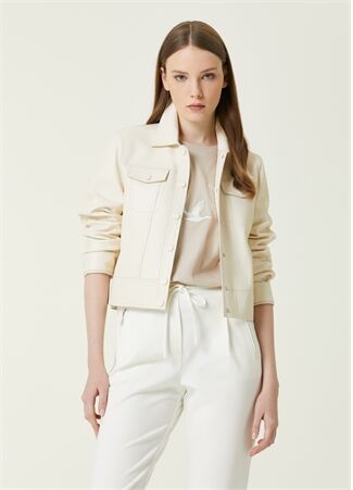 Beymen Club Kadın Kırık Beyaz Deri Trucker Ceket S