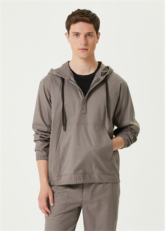 Theory Erkek Gri Kapüşonlu Sweatshirt S Eu