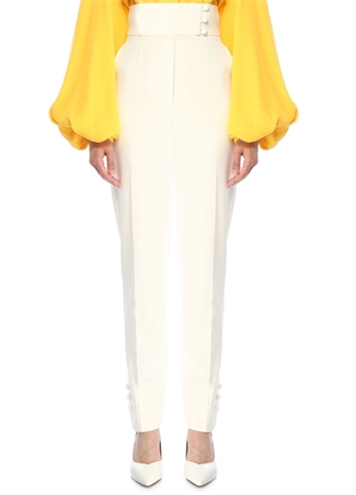 Sara Battaglia Kadın Beyaz Yüksek Bel Düğme Detaylı Pantolon 38 IT