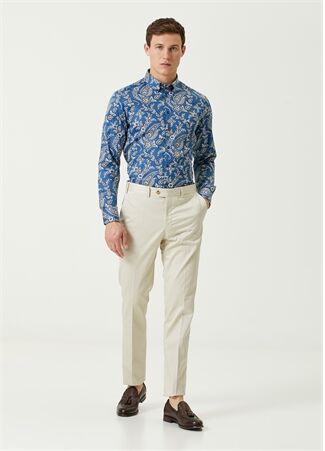 Pal Zileri Erkek Krem Dar Paça Pantolon Bej 48 IT