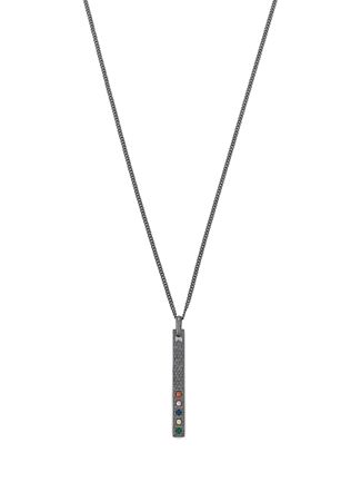 AtolyeWolf Erkek Siyah Rainbow Gümüş Rengi Kolye EU