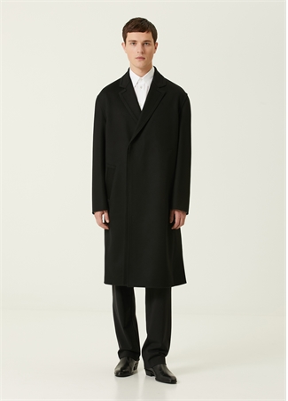 Valentino Erkek Siyah Kruvaze Yün Palto 48 IT