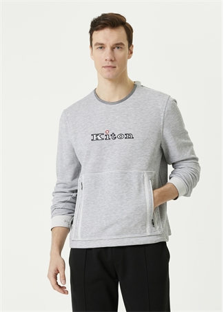 Kiton Erkek Gri Logo Nakışlı Fermuar Detaylı Sweatshirt 48 IT Kiton Erkek Gri Logo Nakışlı Fermuar Detaylı Sweatshirt 48 IT