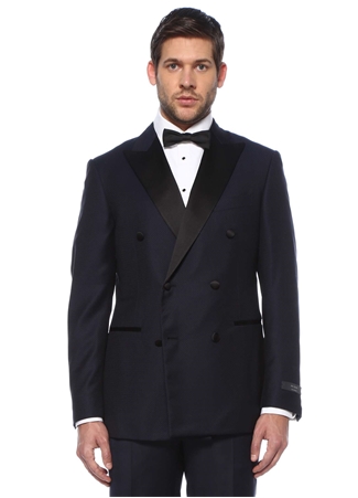 Pal Zileri Erkek Lacivert Kelebek Yaka Saten Garnili Yün Ceket 50 IT