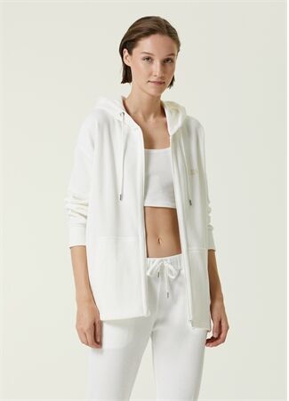 Bassigue Kadın Beyaz Fermuarlı Waffle Dokulu Sweatshirt M EU