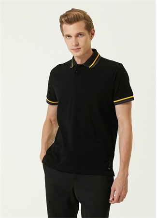 Fendi Erkek Siyah Polo Yaka Logolu T-shirt S EU