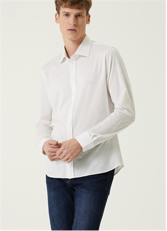 Beymen Collection Erkek Slim Fit Beyaz Küçük İtalyan Yaka Jersey Gömlek 38 IT Beymen Collection Erkek Slim Fit Beyaz Küçük İtalyan Yaka Jersey Gömlek 38 IT