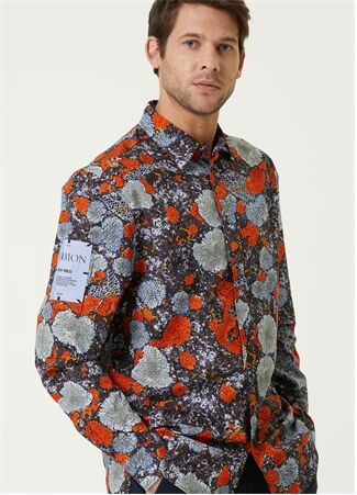 MCQ Erkek Turuncu Gri Mercan Desenli Gömlek L EU
