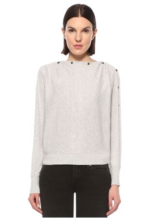 Allsaints Kadın Gri Kayık Yaka Çıtçıt Detaylı Kazak XS EU