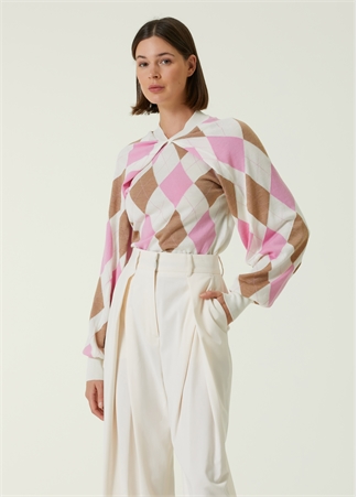 Msgm Kadın Ekru Düğüm Detaylı Desenli Yün Kazak S EU