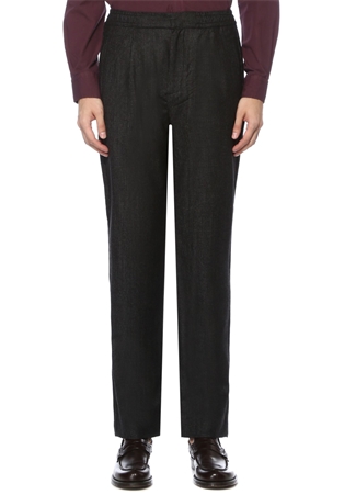 Beymen Collection Erkek Siyah Beli Büzgülü Pilili Desenli Yün Pantolon 46 IT