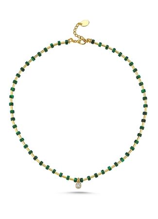 Berrin Özkan Kadın Malahit Damla Elmas Kolye EU