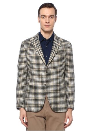 Boglioli Erkek Yeşil Mavi Ekose Desenli Yün Ceket 54 IT